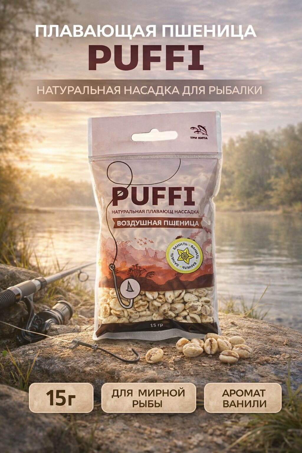 Воздушная пшеница PUFFI (паффи), Ваниль, 15 г - плавающая насадка для рыбалки, для карпа и карася, донная ловля