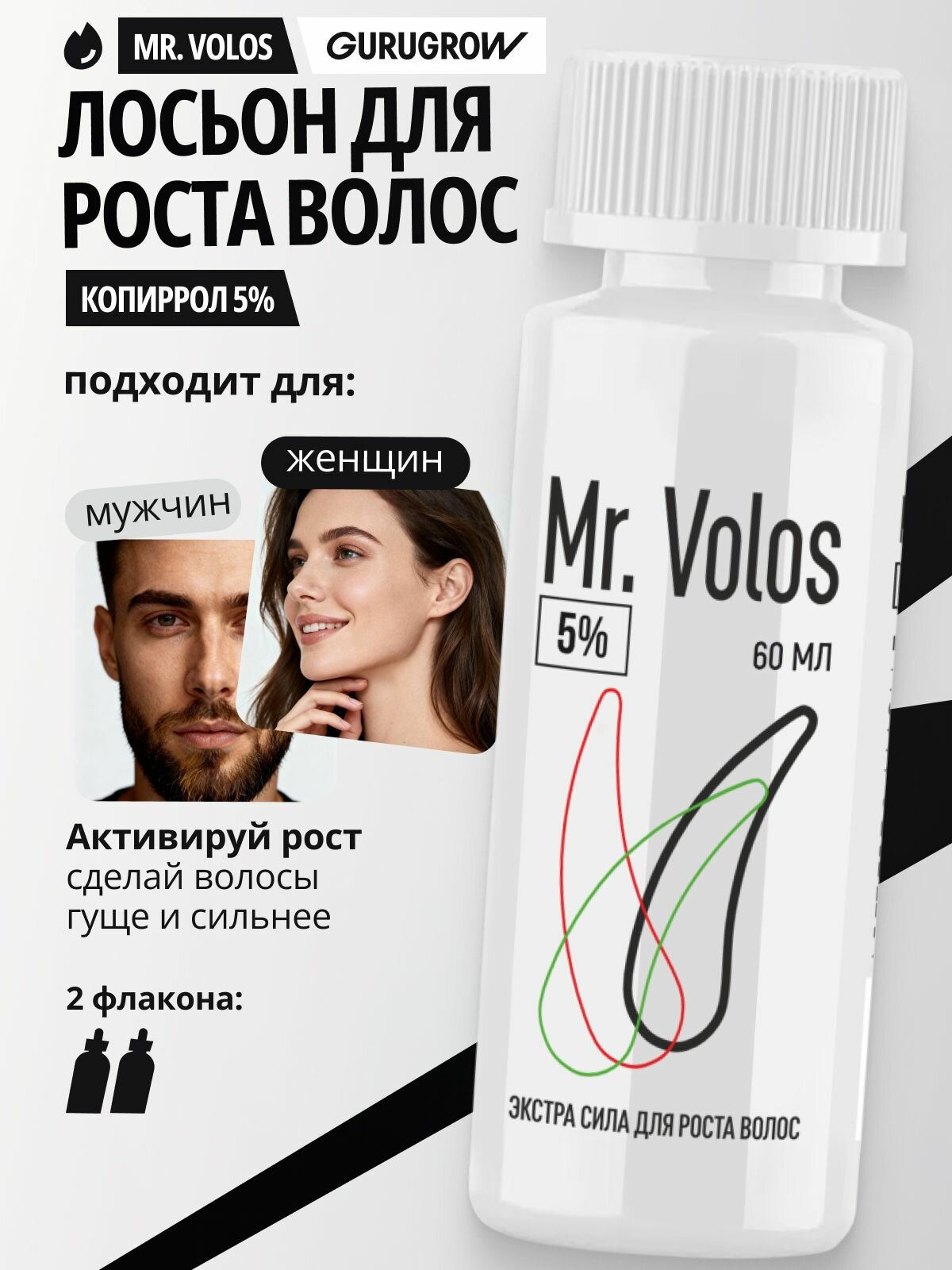 Средство для роста волос и бороды 2 флакона