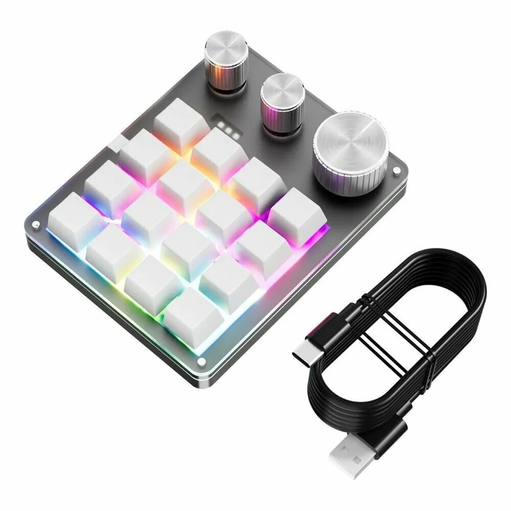 Мини-клавиатура USB-C с 16 клавишами, 3 энкодерами, Белый