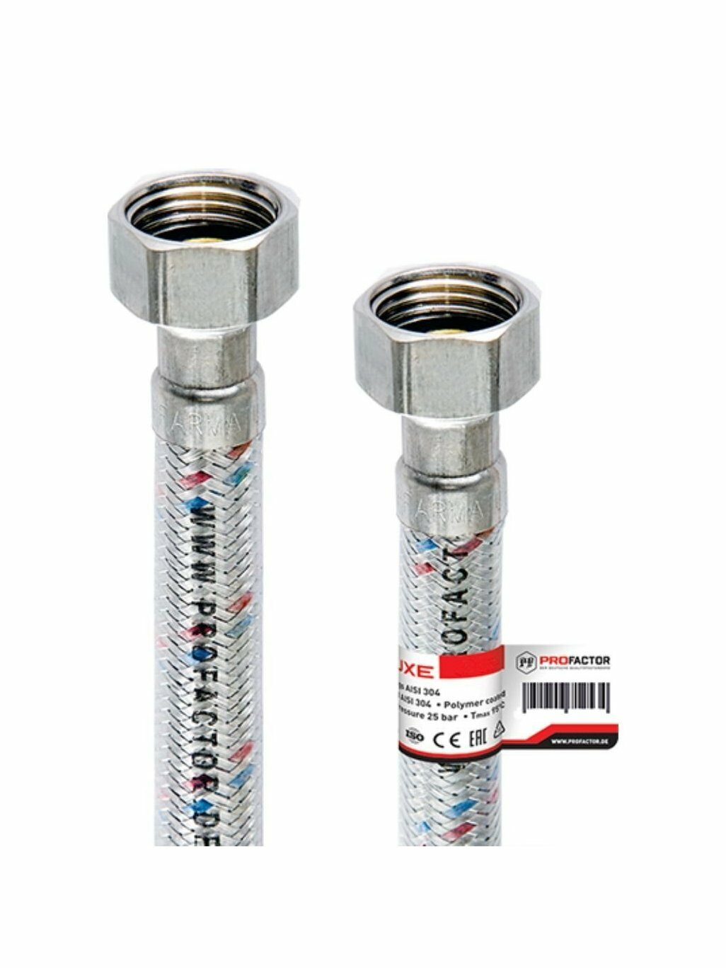 Подводка для воды ProFactor 1/2" 1 м, г-г, нержавеющая сталь и полимер, для смесителя, унитаза, горячей и холодной воды