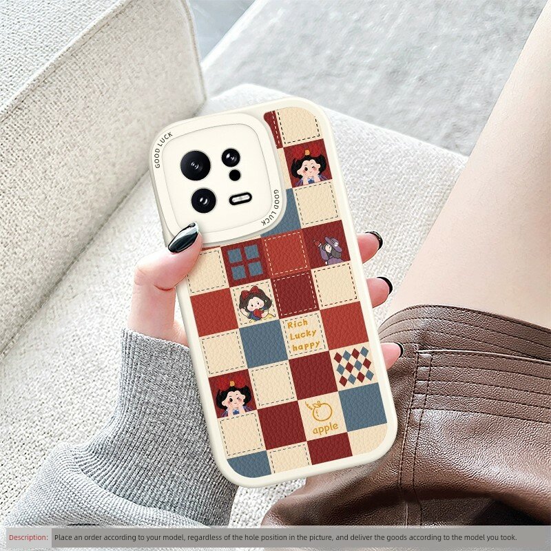 Чехол для Xiaomi 17 Pro Max с рисунком ПН93 красная клетка Снежная принцесса, антикварный белый