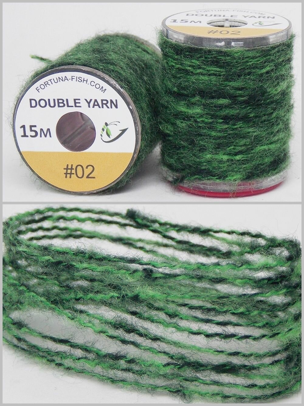 Пряжа Double Yarn #02 - Black / Emerald (15 м.)