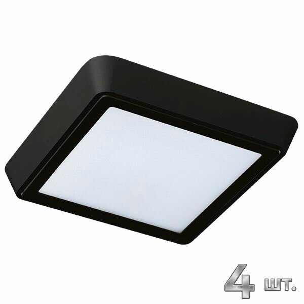 Светильник потолочный светодиодный влагозащищенный Lightstar URBANO 216872, IP65 для ванной и улицы, 3000K, 20W, квадратный, черный, комплект 4 шт.