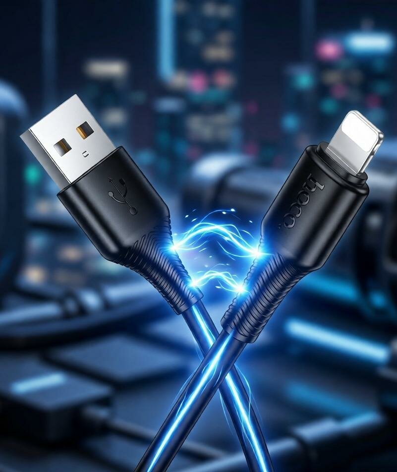 Кабель usb lightning 1 метр в оплетке / провод для айфона / для carplay X120 Hoco