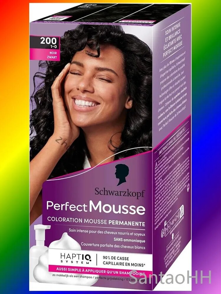 Краска для волос Schwarzkopf Perfect Mousse 200 1-0 Черный, стойкая, 93 мл
