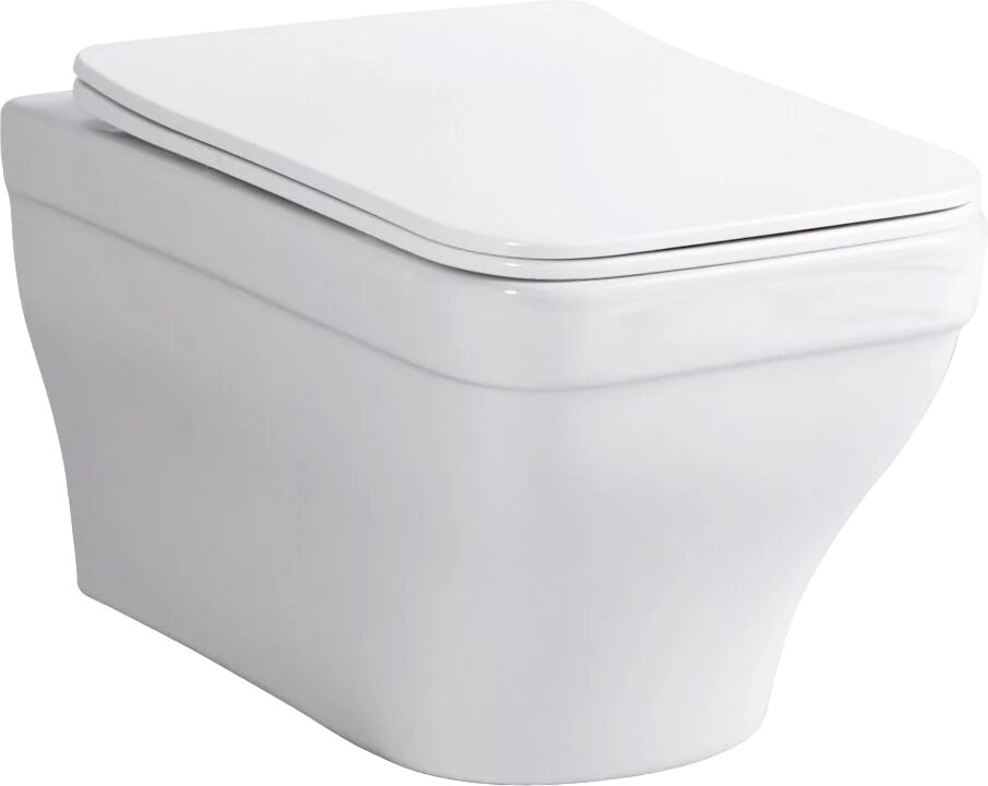 Унитаз подвесной Aquanet Elegant 280960 с микролифтом, безободковый, без бачка, фаянсовый, белый, глянцевый, прямоугольный, сиденье для унитаза в комплекте