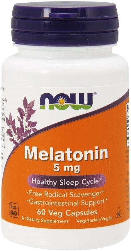 Здоровый сон, NOW Foods, Melatonin 5 mg, 60 веганских капсул,