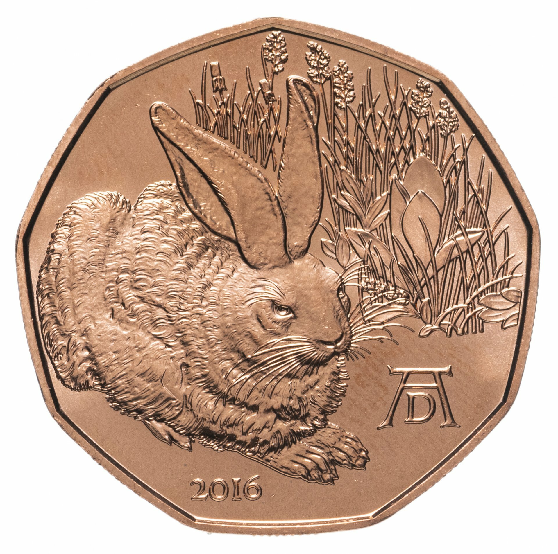 Австрия 5 евро 2016 Рисунок Альбрехта Дюрера "Заяц", Медь, в сохранности UNC