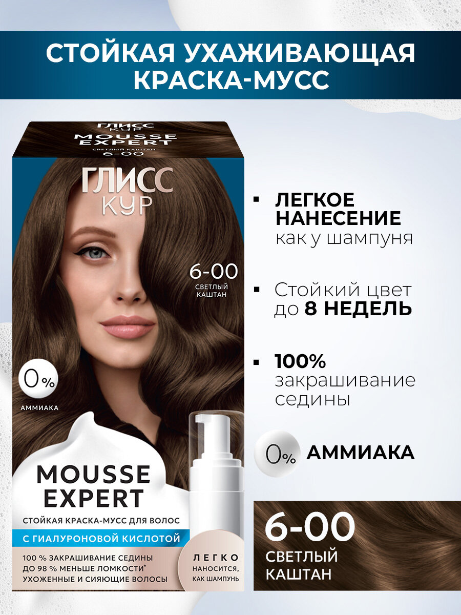 Глисс Кур Mousse Expert Стойкая профессиональная краска-мусс 6-00 Светлый каштан