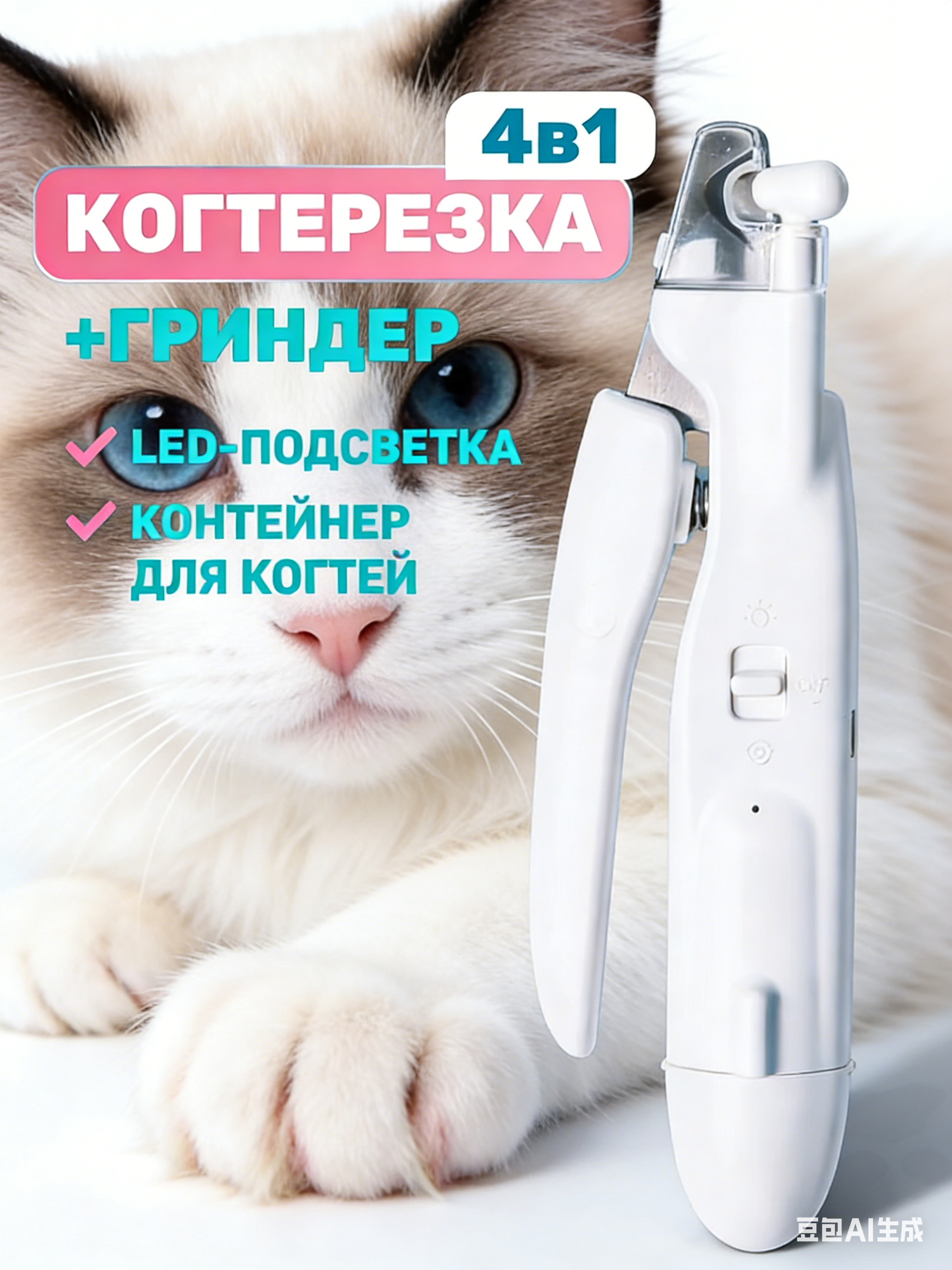 Когтерезка для кошек с ограничителем безопасная с подсветкой