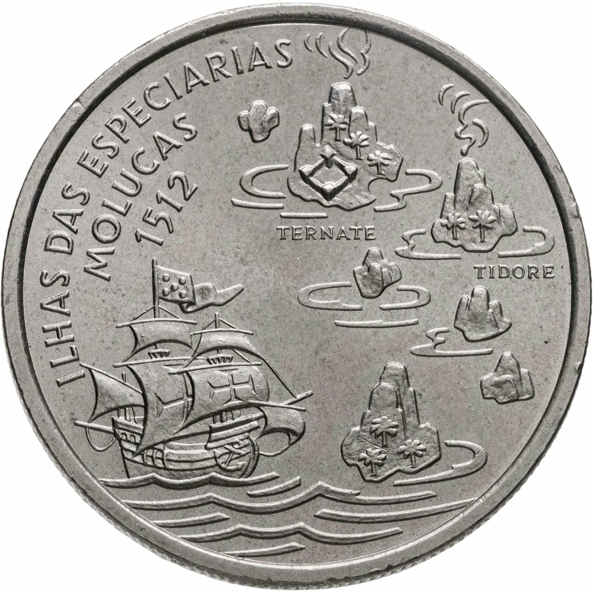 Португалия 200 эскудо escudos 1995 Путешествие на Молуккские острова в 1512 году, Мельхиор медь-никель, в сохранности AU-UNC