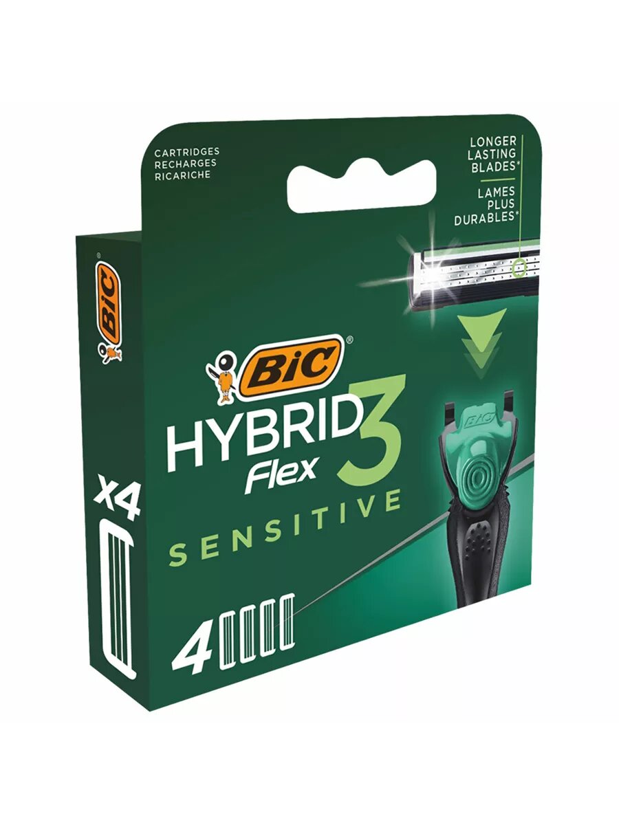 Сменные кассеты для бритвы Bic Flex 3 Hybrid Sensitive 3х лезвийный 4шт