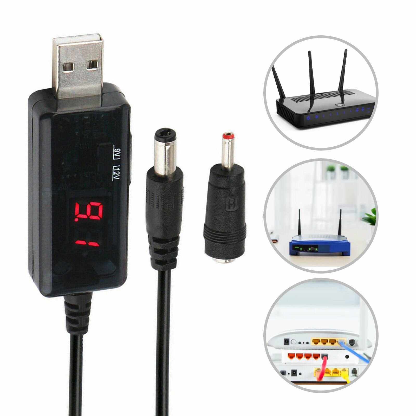 Кабель-переходник USB штатный размер 55x21 мм 35x135 с напряжением от 5 В до 9 В/12