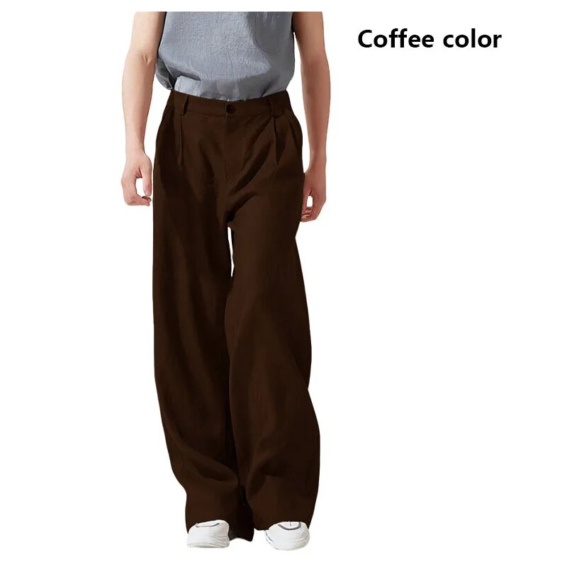 Коричневые льняные брюки свободного кроя Coffee color XL