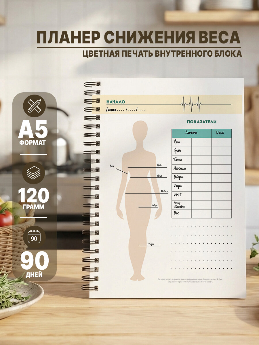 Планер снижения веса на 90 дней, контроль веса, трекер, диета