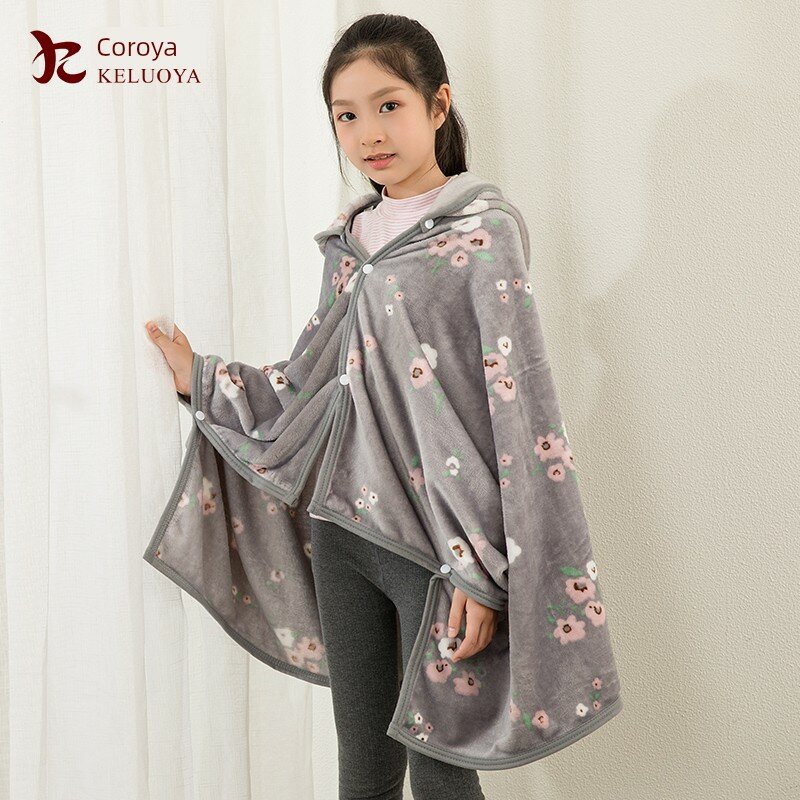Детский капюшонный плед с одинарным слоем, свежие цветы, 70x130 см, подходит для роста до 140 см