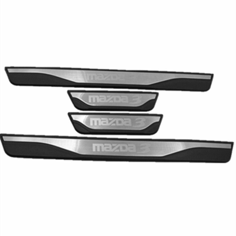 Накладки на пороги Mazda 3 Axela BM/BN/BY 2014-2018, пороговая планка к-т 4 шт, черный матовый нерж/пластик с 3M