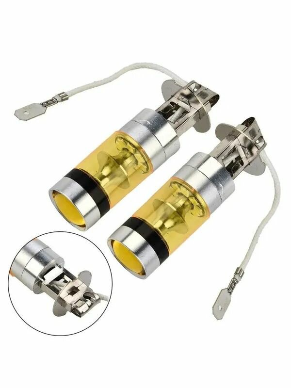 LED лампы H3 2828 SMD 2000LM желтые — дневные ходовые фары и противотуманные огни 12-24V, угол 360°, набор 2 шт