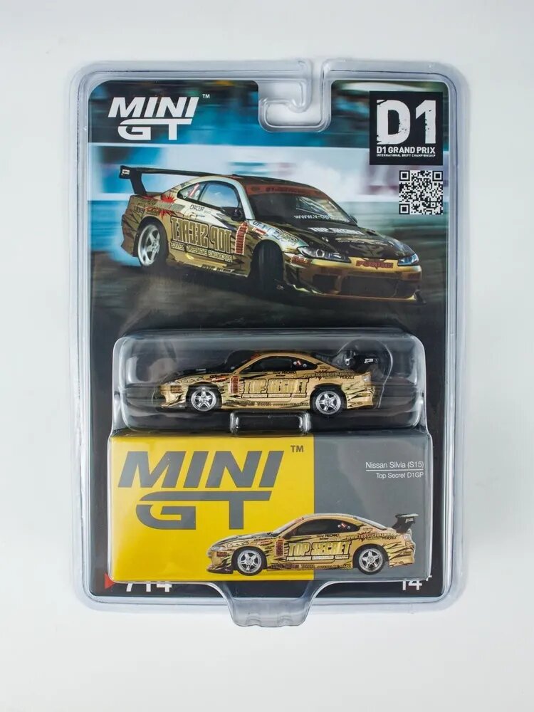 Машинка Mini GT 1/64 minigt#714-BL Nissan Silvia (S15) Top Secret D1GP Gold Die-cast Alloy Car Model Collection Toy Gift