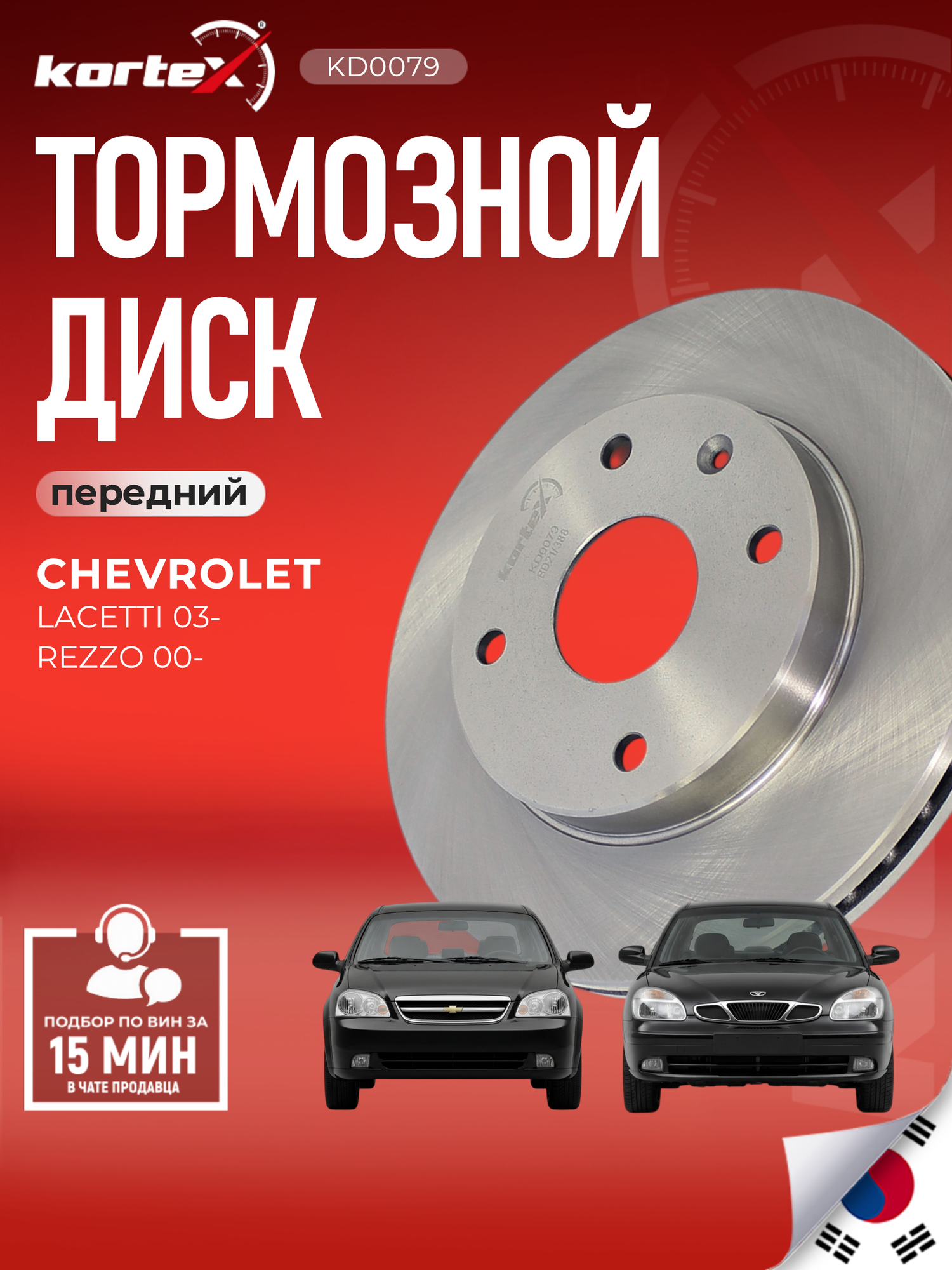 Диск тормозной Kortex для CHEVROLET LACETTI / REZZO передний вентилируемый(d-256mm)