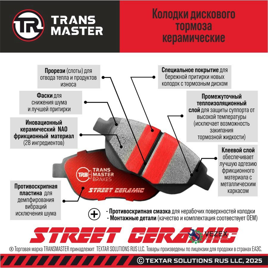TRANSMASTER TR950 Колодки тормозные дисковые