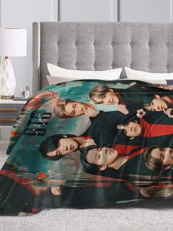 MXEB Плед с фотопринтом BTS Пледы БТС , Фланель, 150 см х 125 см