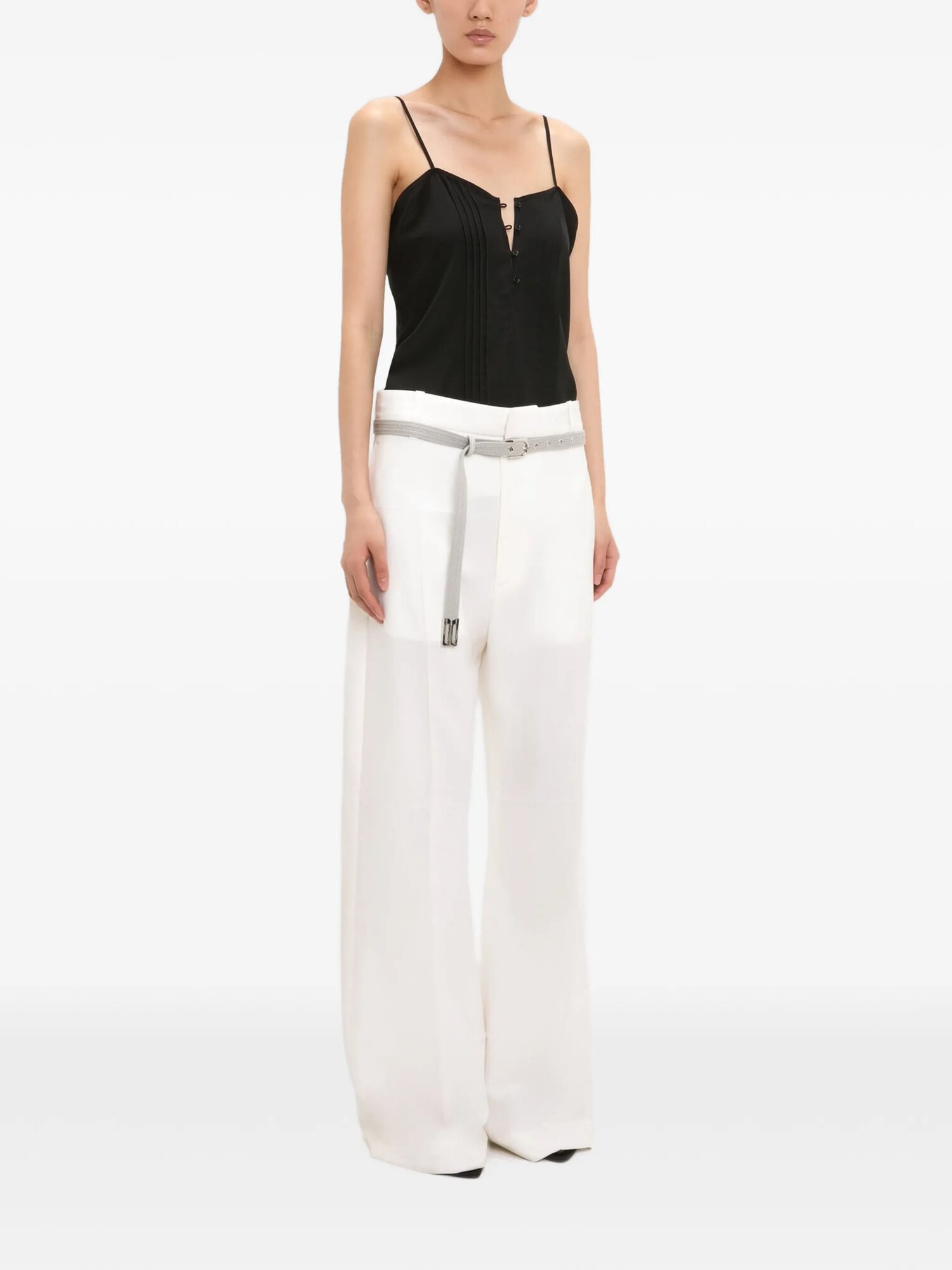 Брюки Victoria Beckham Straight-leg folded trousers, размер 12, бежевый/белый — фото 1