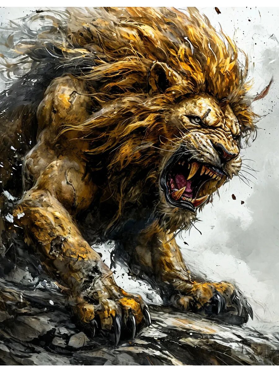 Картина на стену для интерьера «Грозный лев», холст на подрамнике, InterHobby, 40х50 см