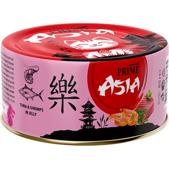 Влажный корм для кошек Prime Asia Тунец с креветками в желе 12шт.*85 г