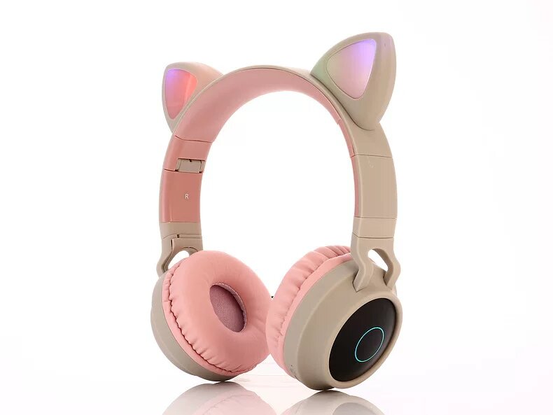 Детские беспроводные наушники Bluetooth с MP3-плеером, светло-бежевый цвет, регулируемая лента, подходит для детей 3-12