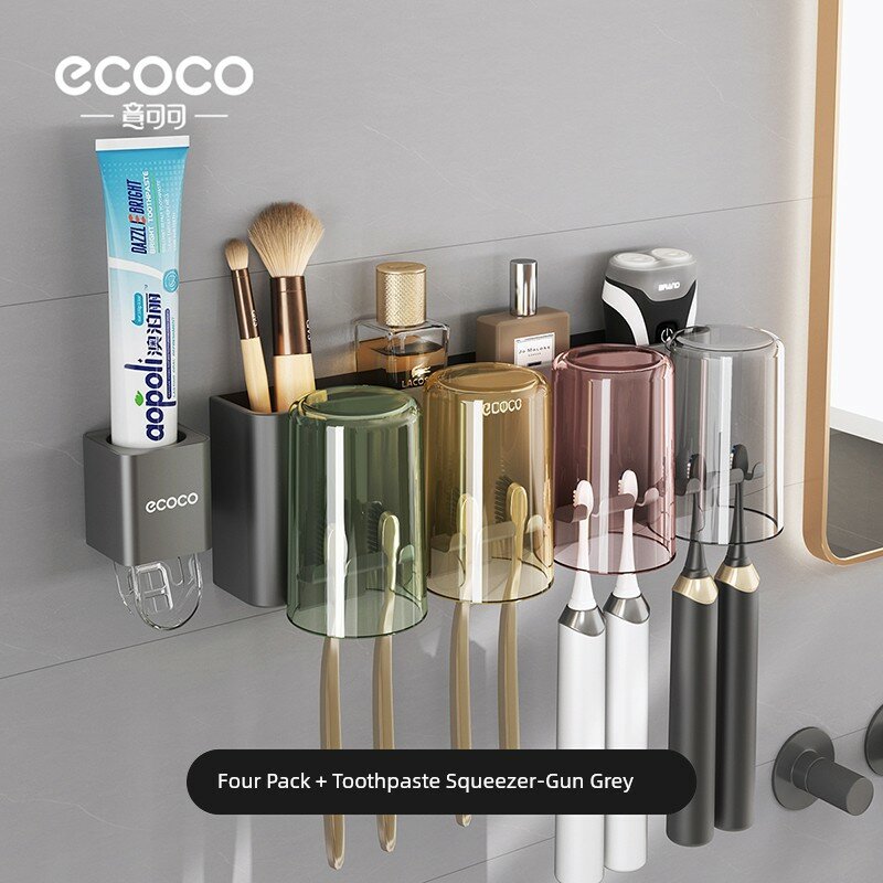 Держатель для зубных щеток ecoco, настенный органайзер для зубных щеток и стаканчик для ополаскивателя без сверления,