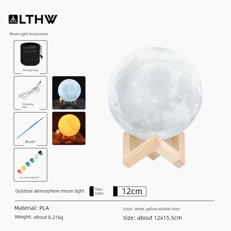 Водонепроницаемая лампа LTHW Travel Outdoor Moon Lamp для кемпинга, атмосферная подсветка, USB-заряжаемая, для палатки,