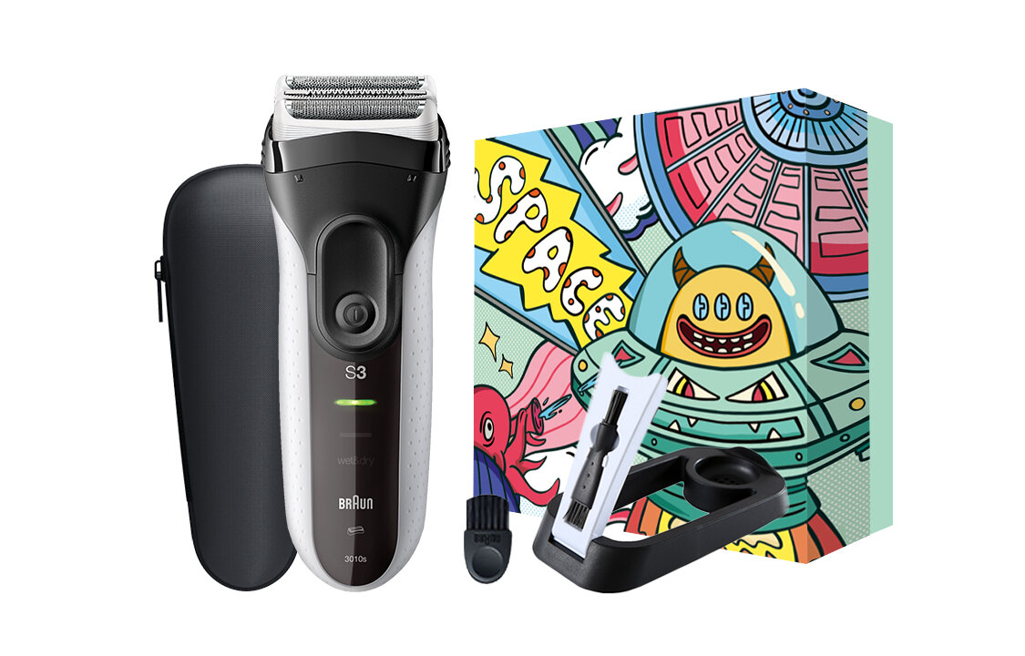 Электробритва мужская BRAUN 3 Series 3010s, сетка washable, набор для бритья