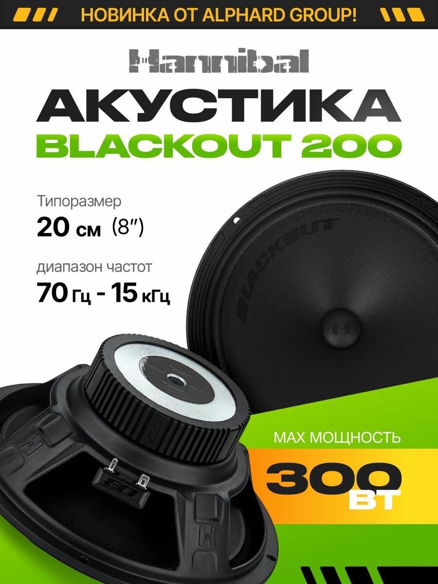 Колонки в машину ALPHARD Hannibal Blackout 200 / 20 см
