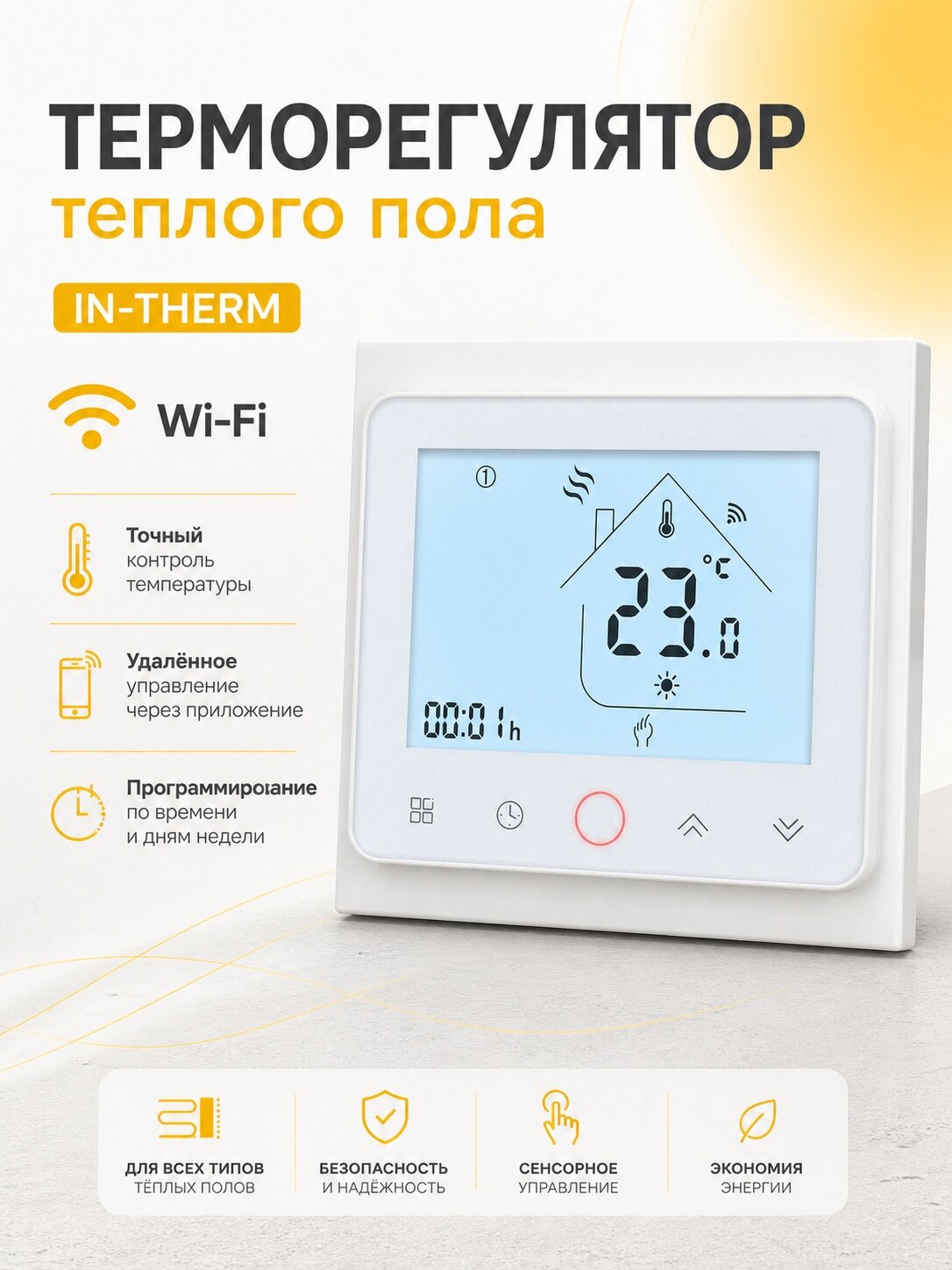 Терморегулятор теплого пола IN-THERM PWT 002 Wi-Fi белый программируемый