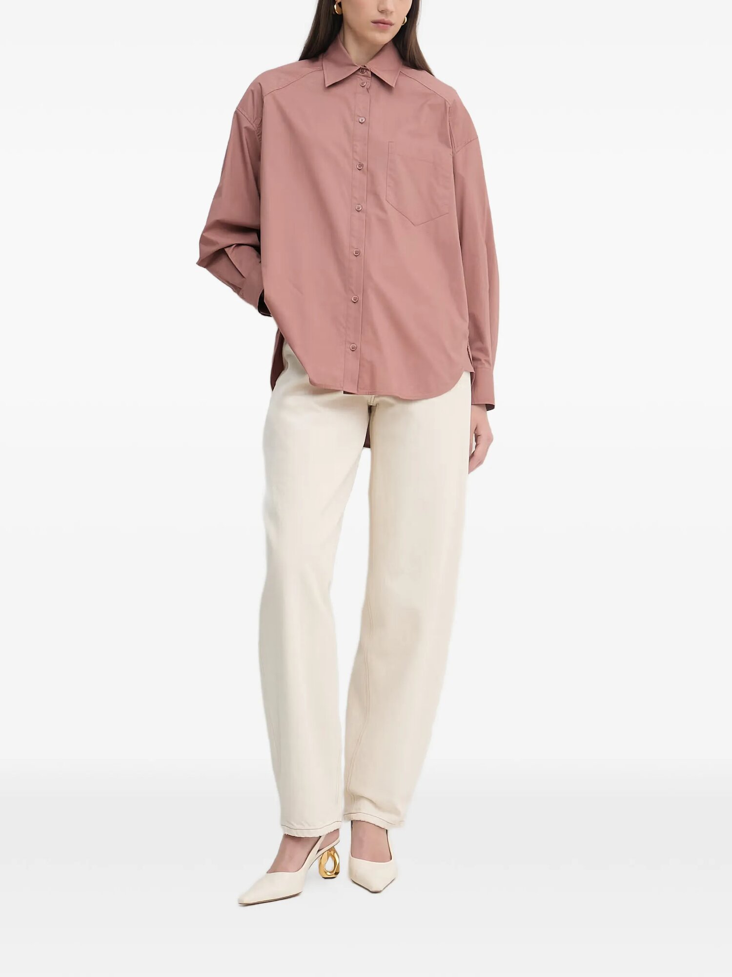 Рубашка PATRIZIA PEPE Logo-patch oversized shirt, размер 40 — фото 1