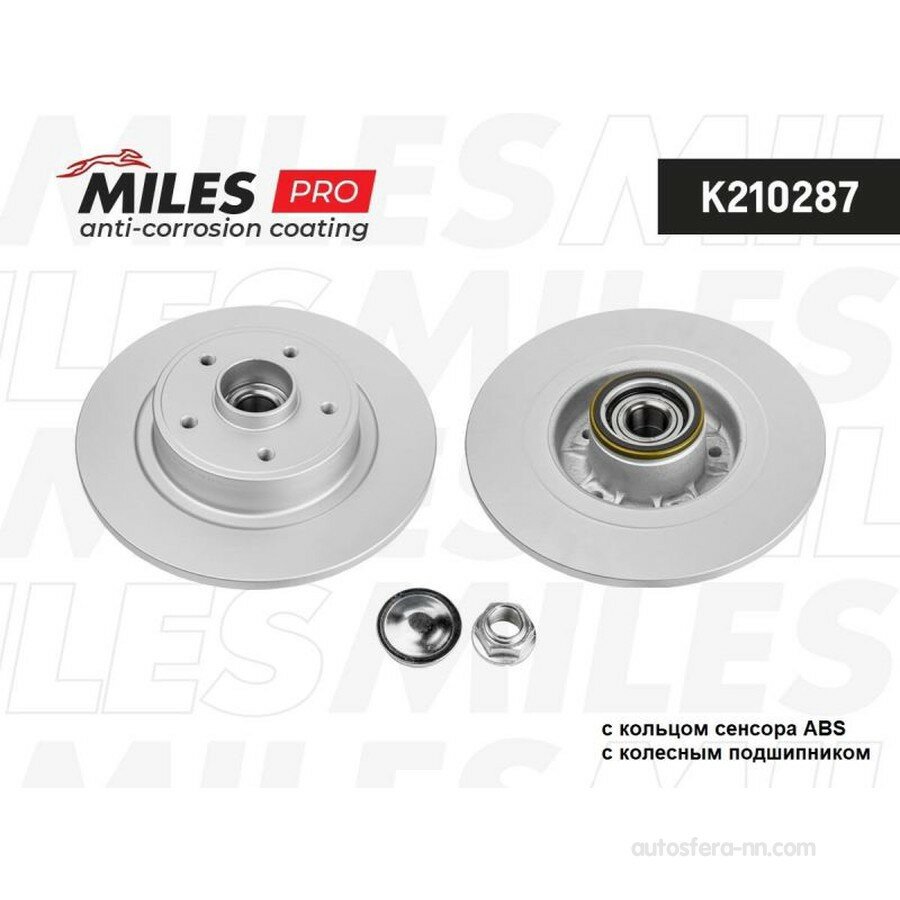 MILES K210287 Диск тормозной RENAULT LAGUNA II 1.6-3.0 01- зад. (с подш.) (с покрытием) PRO