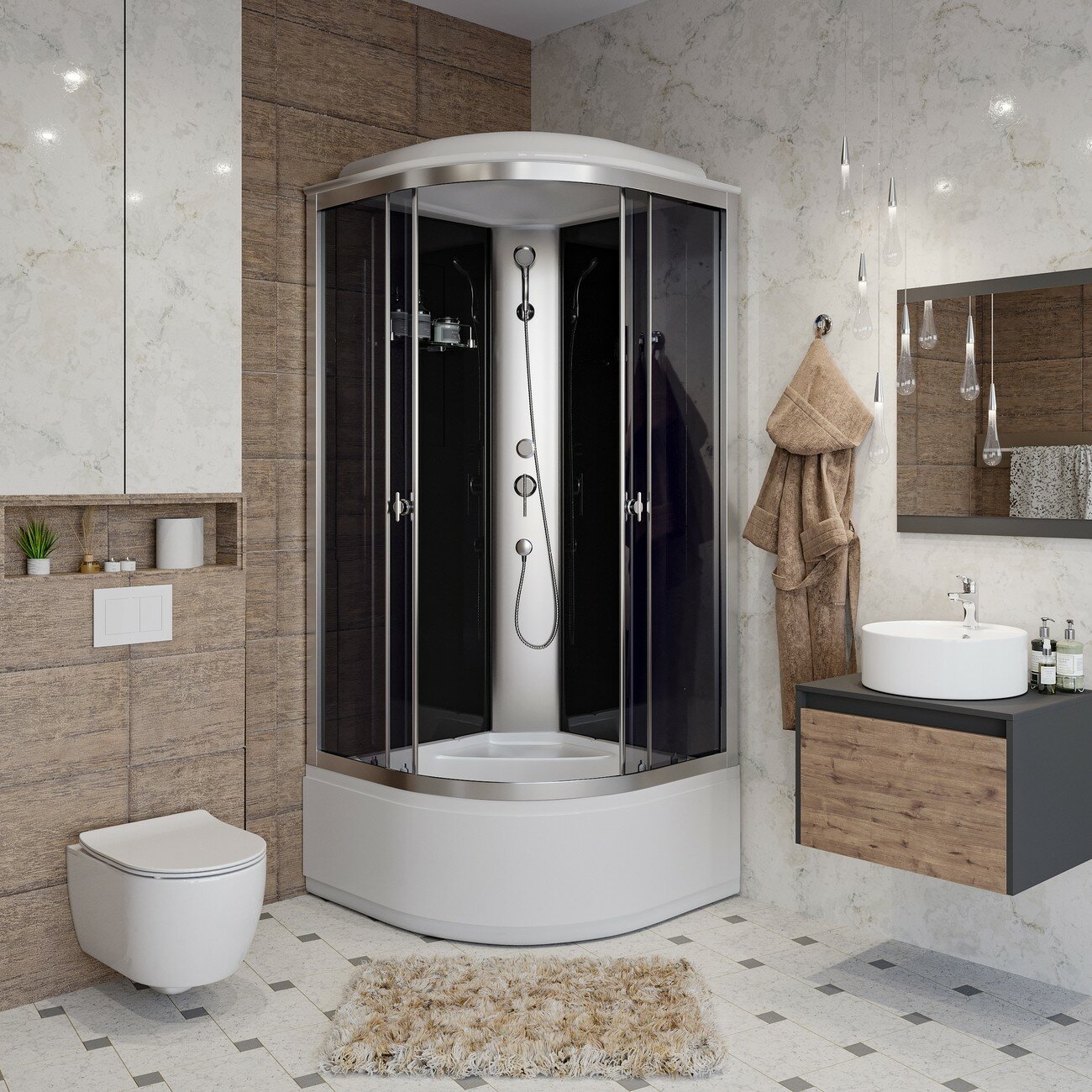 Душевая кабина Astera 710 (1000х1000х2180) высокий поддон, тропический душ