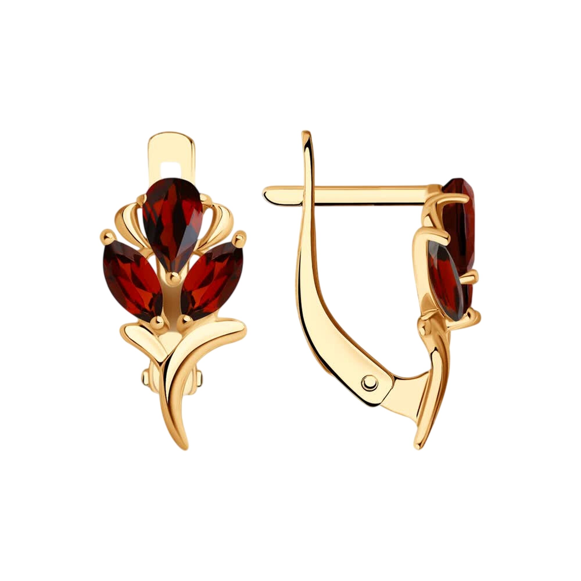 Серьги, красное золото, 585 проба, гранат