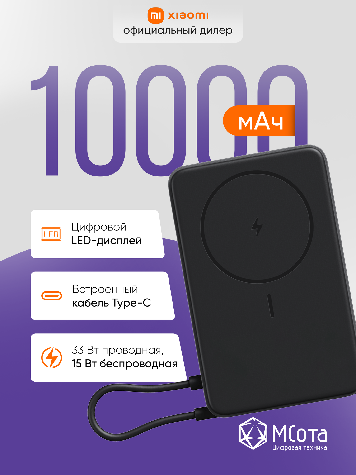 Внешний аккумулятор Xiaomi Magnetic Power Bank, 10000mAh, черный