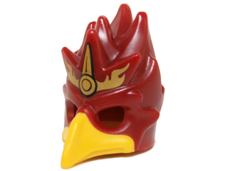 Minifigure, Headgear Mask Bird (Phoenix) with Yellow Beak and Gold Headpiece with Flames Pattern, 16656pb01 Dark Red U