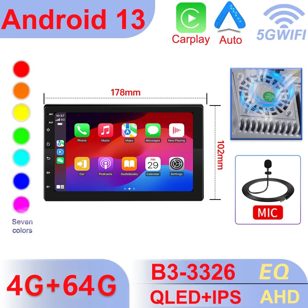 Автомагнитола Android 13, 4G 64G, Carplay, 178x102mm