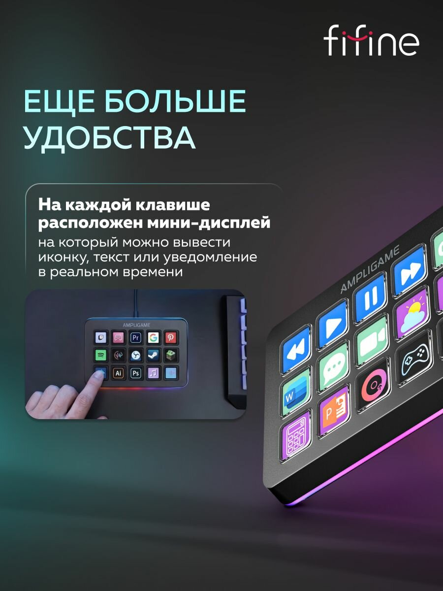 Контроллер для стриминга Fifine стрим дек D6 (Чёрный) stream controller/deck — фото 1