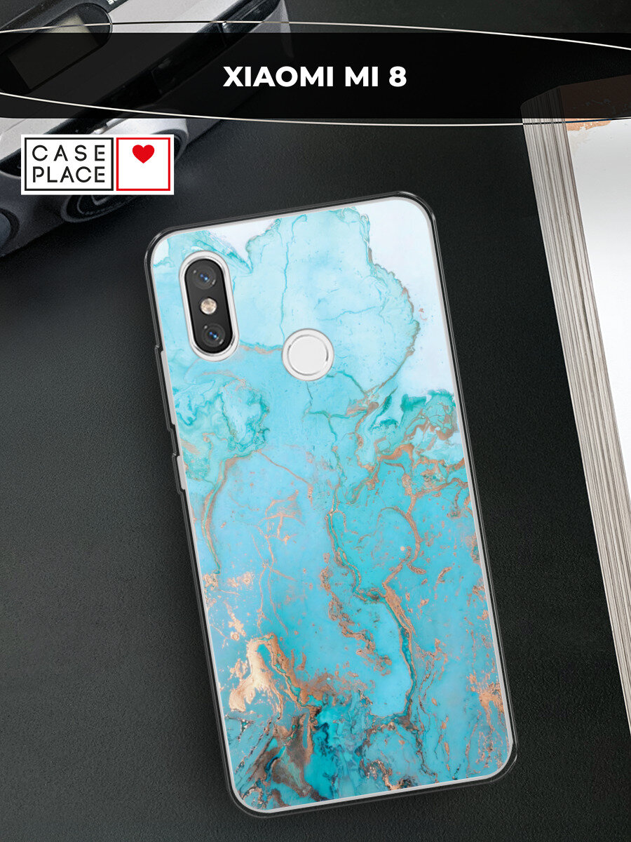 Чехол на Xiaomi Mi 8 / Сяоми Ми 8 с принтом Голубой мрамор рисунок