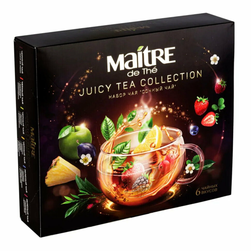 Чай MAITRE "Сочный чай", ассорти 6 вкусов, набор 30 пакетиков по 2 г, бак039, 624003