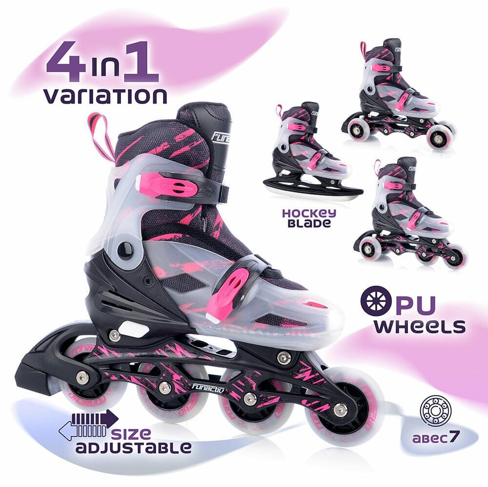 DECATHLON ролики decathlon funactiv adapt 4in1 girl, розово-черный, размер 35-38