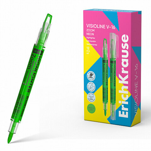 Текстмаркер Erich Krause Visioline V-16 Zoom Neon двухсторонний, зеленый, 12 шт.
