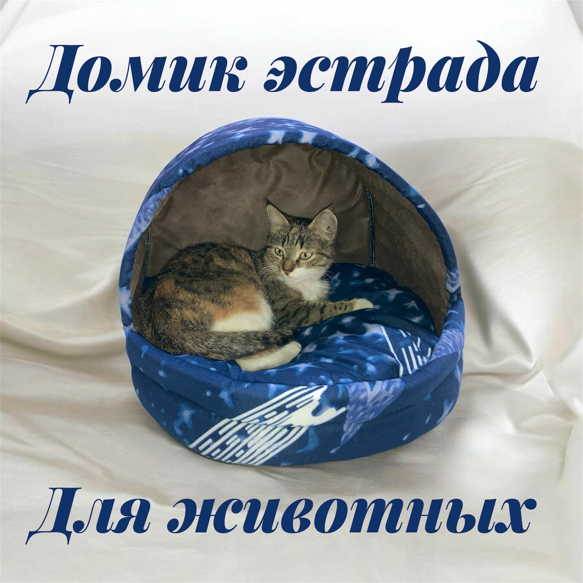 Домик для животных Эстрада с подушкой Р(40/40/30)пс/звёзды на синем