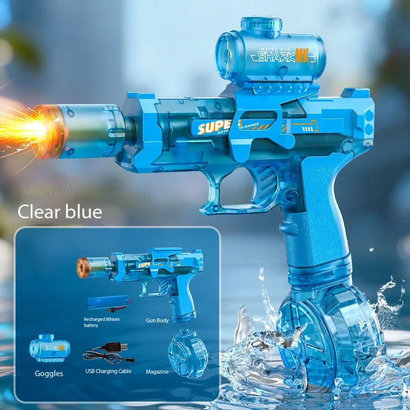 Электрический водяной пистолет с подсветкой Синий, Blue