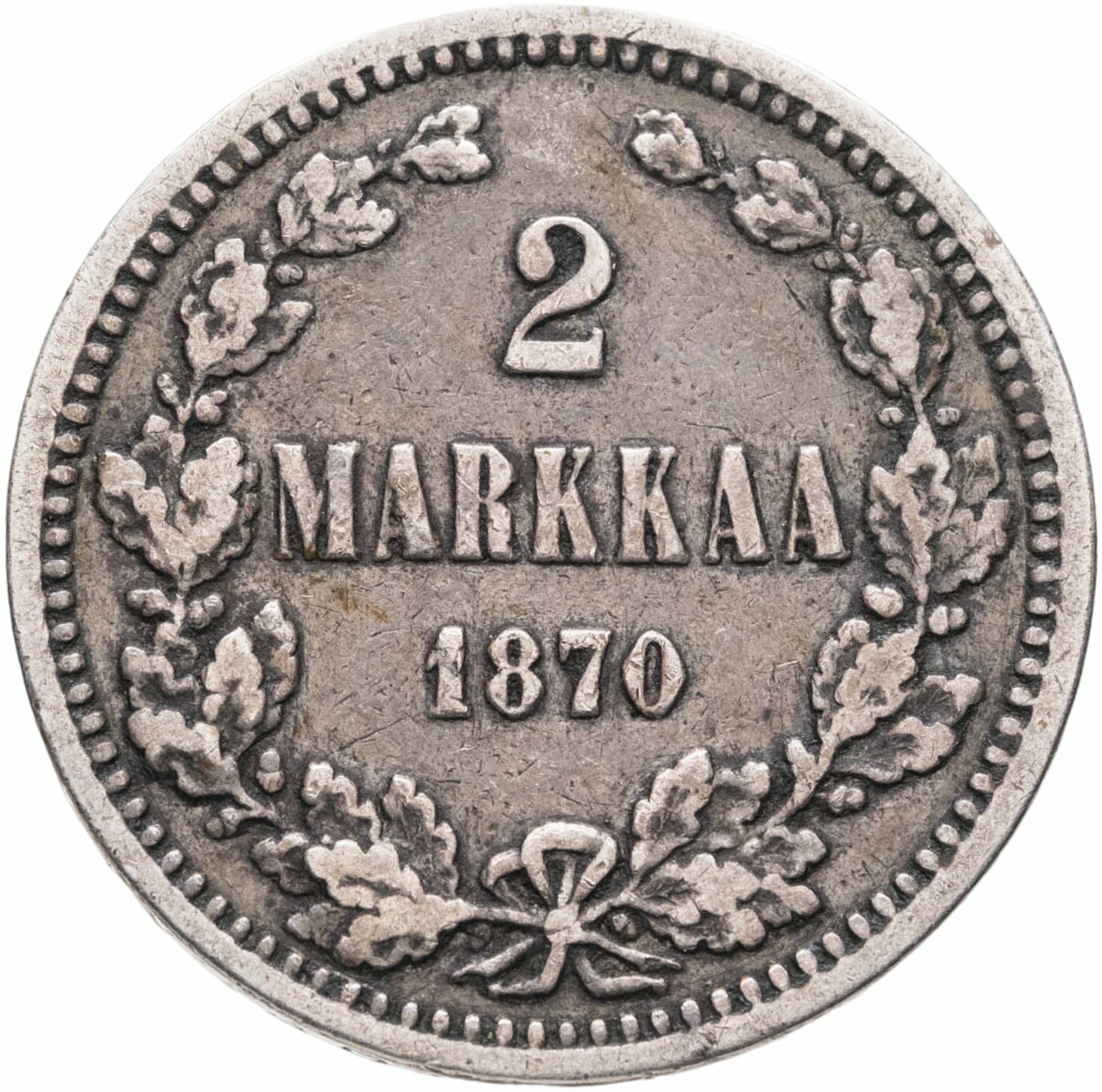 2 марки 1870 S, монета для Финляндии, Серебро 868, в сохранности VF